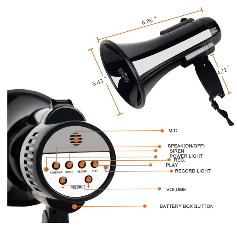 Portable Lithium Military Megaphone 50W 0.3KM Range Volume Control