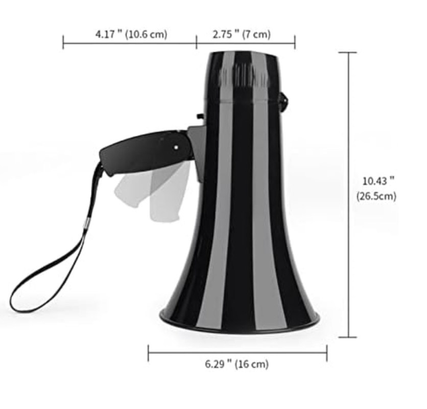 1500mAh Black Battery Powered Megaphone Black Cheer Megaphone With LED ...