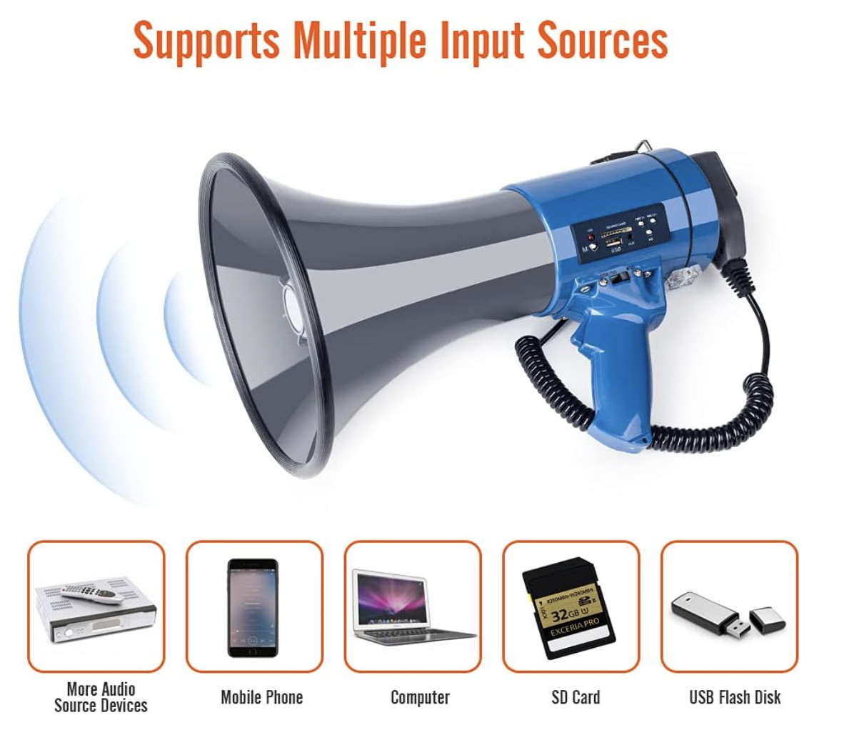 Dynamic Military Bullhorn Loudspeaker 300m Megaphone Speaker With Mic